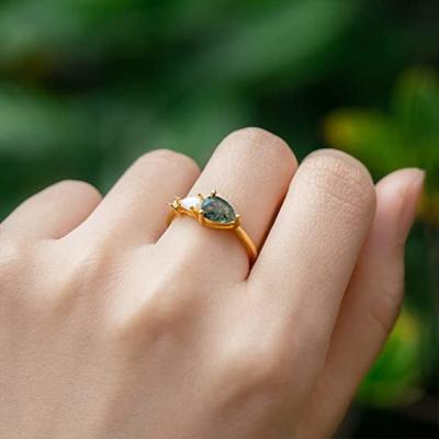 Cina Natural Moss Agate Opal Moissanite Stone Ring Unique For Engagement Wedding in vendita