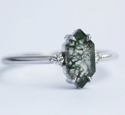 Cina Moss Agate Ring genuino verde, belle donne della pietra preziosa suona in vendita