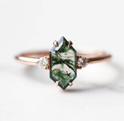 Cina Moss Agate Ring genuino verde, belle donne della pietra preziosa suona in vendita