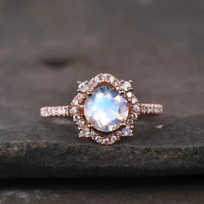 Cina Anello di Moonstone dell'arcobaleno sfaccettato gioielli naturali all'ingrosso della pietra di 925 Sterling Silver CZ in vendita