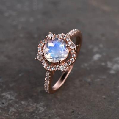Cina Anello di Moonstone dell'arcobaleno sfaccettato gioielli naturali all'ingrosso della pietra di 925 Sterling Silver CZ in vendita