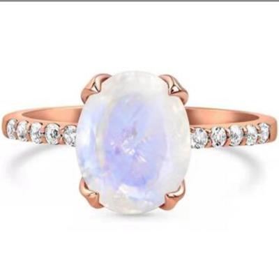 Cina Anello di Moonstone dell'arcobaleno sfaccettato gioielli naturali all'ingrosso della pietra di 925 Sterling Silver CZ in vendita