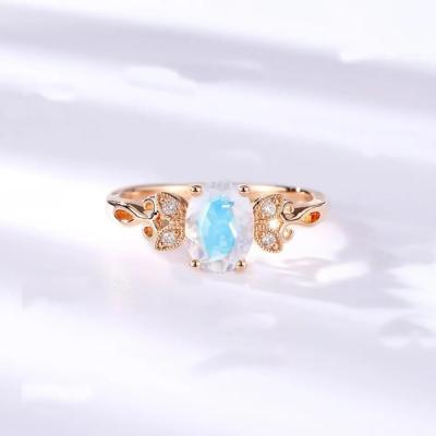 Cina Anello blu genuino 925 Sterling Silver Plated Rose Gold di Moonstone dei gioielli di modo in vendita