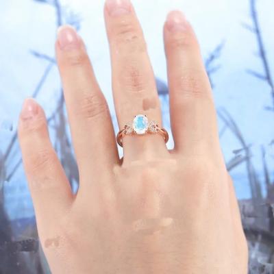Cina Anello blu genuino 925 Sterling Silver Plated Rose Gold di Moonstone dei gioielli di modo in vendita
