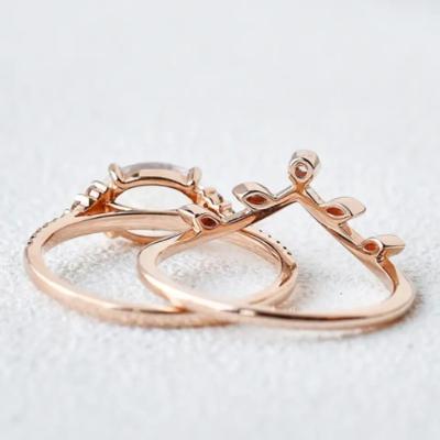 Cina 925 Sterling Silver Lady Wedding Ring Sets Inspired Promise Rainbow Natural Moonstone in vendita