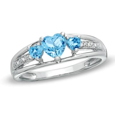 Cina Il cuore ha modellato l'oro bianco di pietra blu dell'anello 10K di promessa di accento della CZ e del topazio tre in vendita