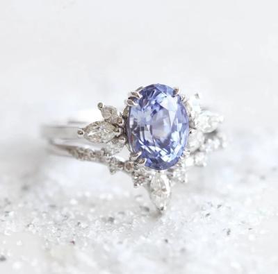 Cina Promessa Ring Elegant Jewelry di impegno della CZ del lato di S925 Rose Gold Oval Lavender Sapphire in vendita