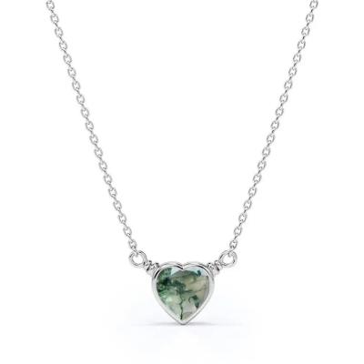 Cina 925 luce naturale semplice d'argento Moss Agate Necklace For Sale a forma di cuore verde elegante brillante in vendita