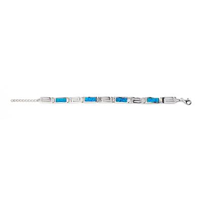 China Fuoco d'annata naturale Opal Bracelet With blu greco rettangolare 925 Sterling Silver for sale
