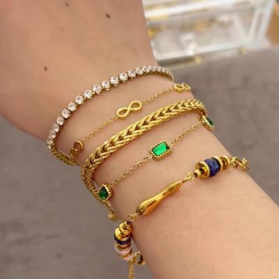 China [HydroTi] Europe and the United States hot selling 18K gold-plated stainless steel zircon bracelet senior sense ins open bracelet titanium steel hand jewelry cross-border bracelet for sale