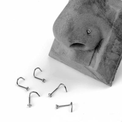 China Polished Titanium Nose Jewelry Cz Nosescrew Titanium Prong for sale