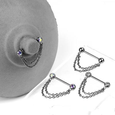 China 5mm Threadless Titanium Nipple Jewelry Titanium Nipple Rings Chain Barbells for sale