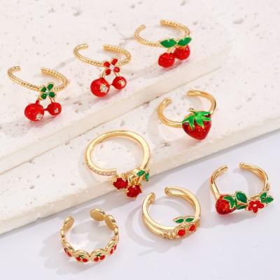 China 3.565g 8# Copper Finger Ring Strawberry Round Ring for sale