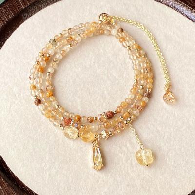 China Multi Layer Crystal Jewelry Caramel Yellow Rabbit Hair Natural Citrine Crystal for sale