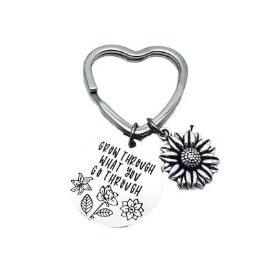 China Small Daisy Pendant Fashion Key Chain Lettering Stainless Steel Keychain To Friends for sale