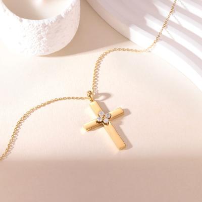 China Stainless Steel Cross Pendant Necklace with Clear Zircon Stone Flower for sale