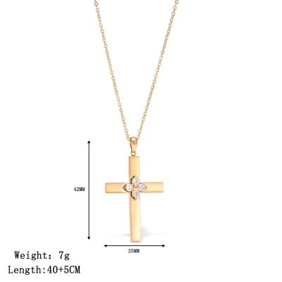 China Stainless Steel Cross Pendant Necklace with Clear Zircon Stone Flower for sale