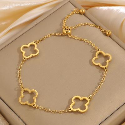 China Bracelets Women 4 Leaf Clover Gold Plated Stainless Steel Jewelry Wholesale for sale