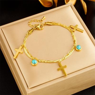 China 15cm Beach 18k Stainless Steel Bracelets Skin Friendly Turquoise Stainless Steel Chain Link for sale