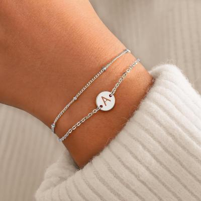 China Initial Letter 18k Stainless Steel Bracelets A To Z Silver Link Hand Hand Chain Bracelets for sale