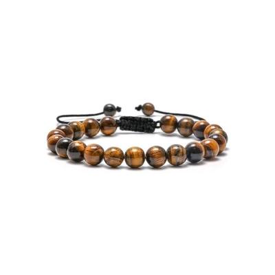 China Custom Hand Made Stainless Steel Bracelets Couple Gift Mens Tiger Eye Stone Beaded  Bracelet for sale