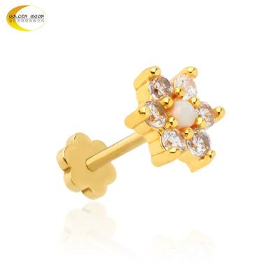 China Flat Back Stainless Body Jewelry Flower Zircon Stainless Steel Ear Stud 8MM for sale