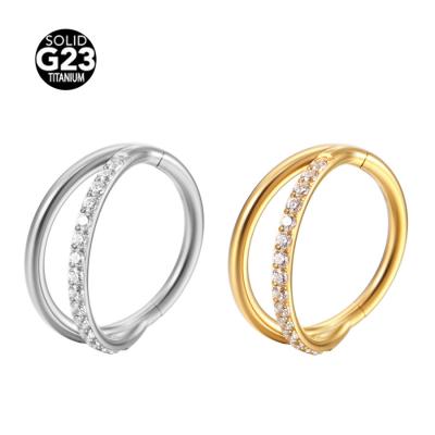 China Double Layers Titanium Nose Jewelry Earring Piercing Nose Ring Gold F136 Hinged Segment for sale