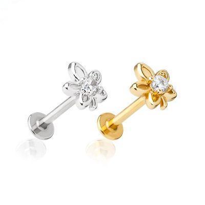 China 14K Stainless Steel Body Piercing Jewelry Gold Labret Lip Piercing Jewelry 1.2mm for sale
