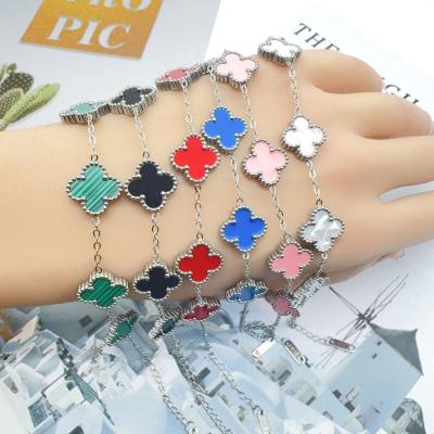 China Ladies Four-leaf Clover Bracelet, 18K Gold-plated Stainless Steel Lucky Four-leaf Clover Bracelet, Silver Chain Bracelet, Ladies' Jewelry Gift for sale