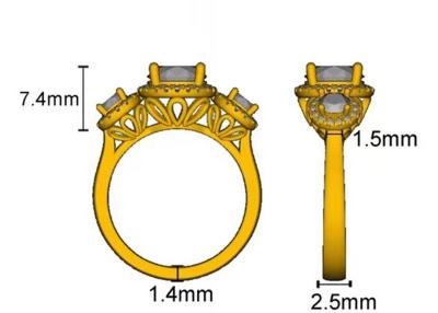 Cina Tipo di pietra RD7MM di alone 2.1ct 3 Diamond Engagement Ring Prong Setting in vendita