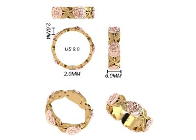 Cina tri larghezza 6mm di Ring Thickness 2mm di impegno del fiore e della foglia di colore 14K in vendita