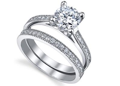 Cina Carati 1,25 del taglio rotondo Diamond Ring, 18K oro bianco Ring Set For Wedding in vendita