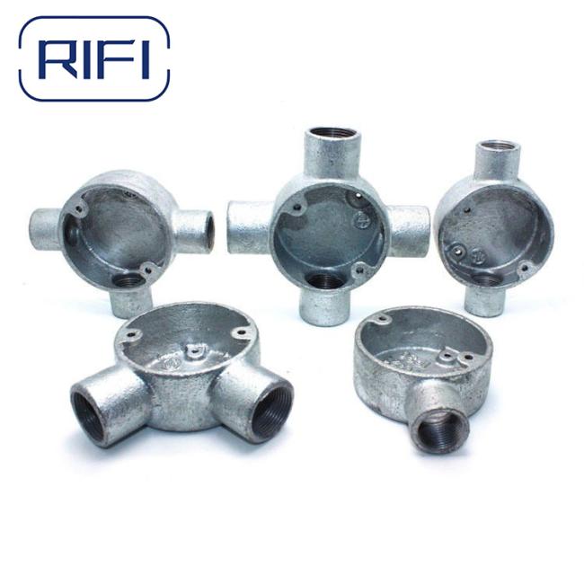 BS4568 Electric Conduit Fittings Galvanized Malleable Iron Circular Boxes 3 Way Electrical Round Box