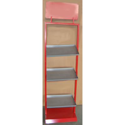 China Movable 4 Layer Metal Plate Display Racks With Casters for sale