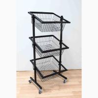 China Iron Wire Grocery Display Stands With Wheels Knockdown Structure for sale