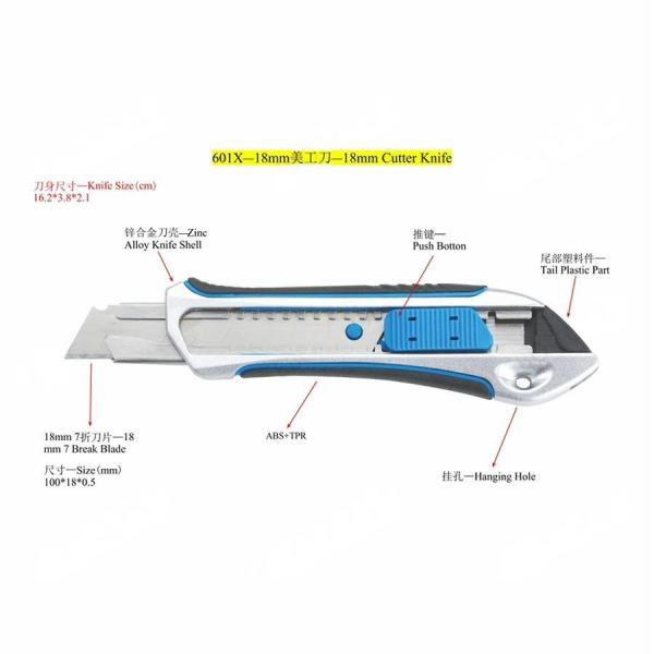 Quality Zinc Alloy 18mm Utility Knife Cutter With SK5 High Carbon Steel Blade for sale
