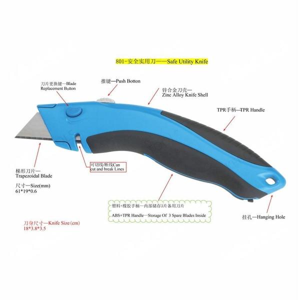Quality Multifunction 19mm Retractable Utility Knife 3 Spare Blades Work Knife for sale