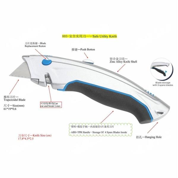 Quality 19mm Blade Rubber Cutting Knife Self Retracting Safety Utility Knife for sale