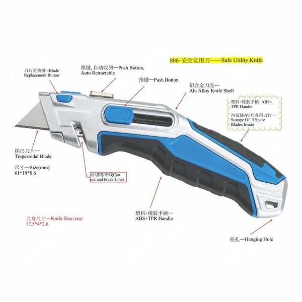 Quality 19mm Blade Lockback Utility Knives Customize Retractable Blade Box Cutter Heavy for sale