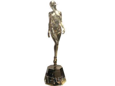 China Contemporary Art Metal Human Sculpture Cladding Golden Color For Exhibition Ornament for sale