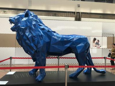 China Blue Metal Animal Sculptures , Customized Metal Lion Statue With 100% Hand Carved for sale