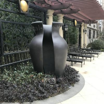 China Vase Shaped Metal Art Sculpture Black Color Painted Metal Lawn Sculptures for sale