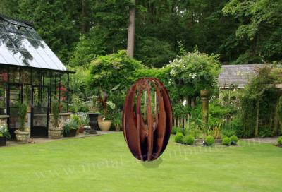 China Round Statue Design Abstract Metal Sculpture Rusty Naturally Finish Lawn Decor for sale