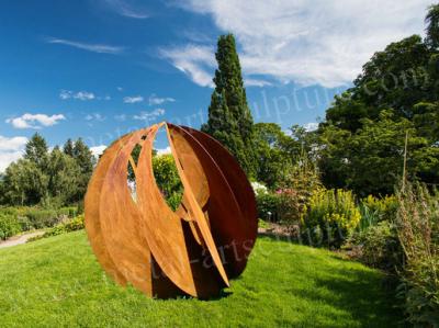 China Cutting Corten Steel Sculpture Modern Pumpkin Sculpture As Exterior Decoration for sale