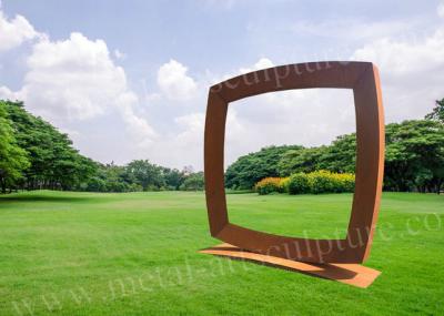 China Laser Cutting Corten Steel Sculpture With Square TV Shape As Garden Decoration for sale