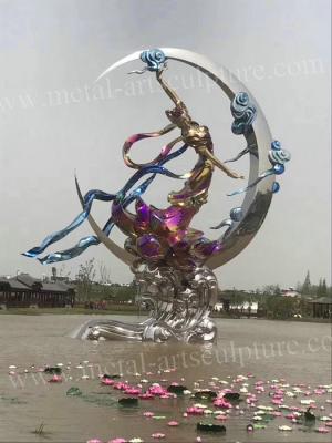 China Electroplating Stainless Steel Sculpture Artists Goddess In Moon Shape As Sea Decor for sale