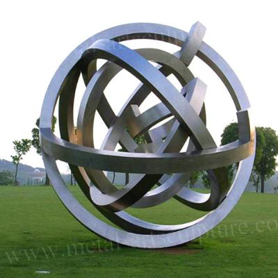 China Matt Surface Ball Annular Metal Sculpture Stainless Steel As Lawn Ornament for sale
