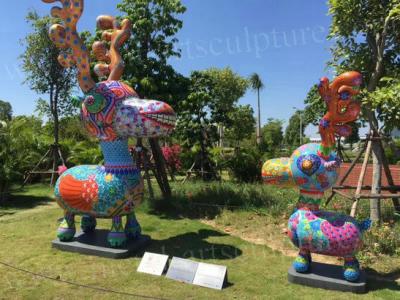 China Colorful Deer Fiberglass Animal Sculptures 2 Meters Height For Lawn Decor for sale