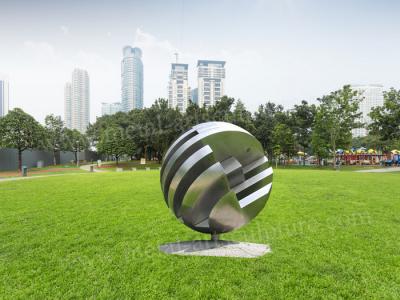 China Creative Globe Metal Art Sculpture Stainless Steel Matte Finish Outdoor Square Decoration for sale