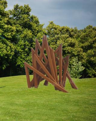 China Abstract Rusty Corten Steel Lawn Statue Triangle Sculpture With Corrosion Stable Feature for sale